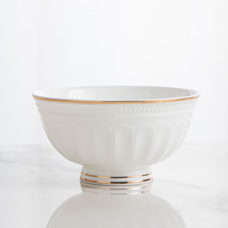 Footed Fruit Bowl – White with Gold Rim | Roman Collection by Pito