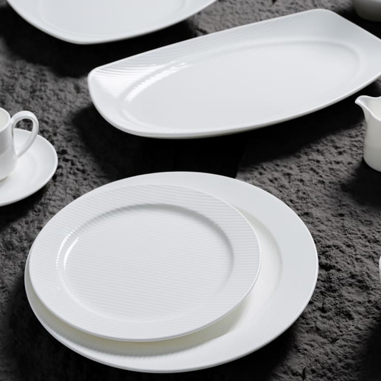 White Pinstripe Plates | Modern Hotel Fine Porcelain Dinnerware - Pito